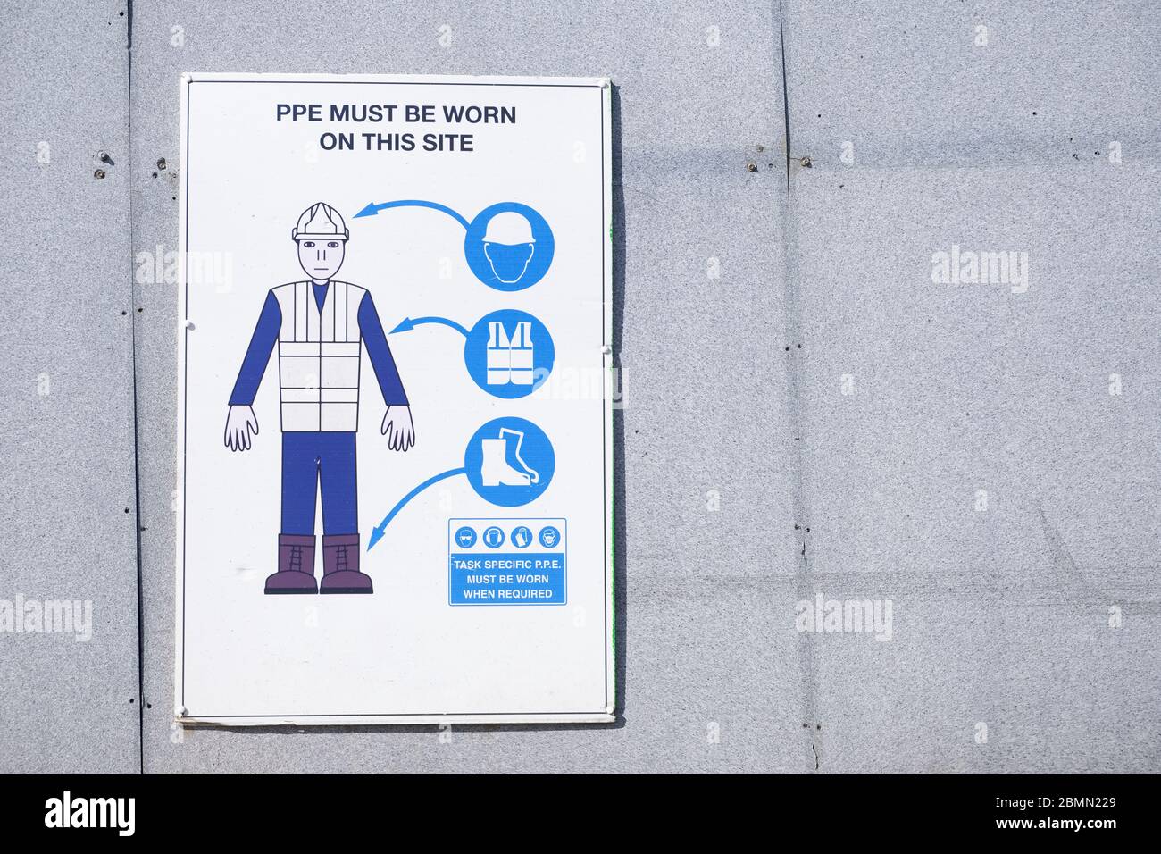 Personal protective equipment diagram sign at construction building ...