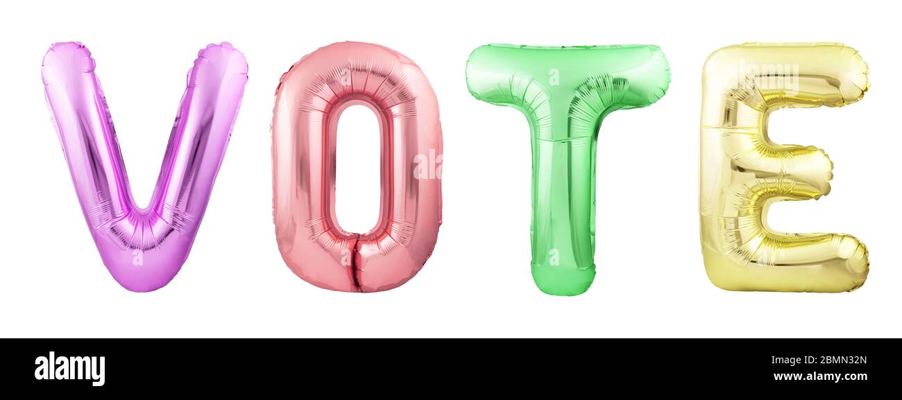 Word vote made of colorful inflatable balloon letters isolated on white ...