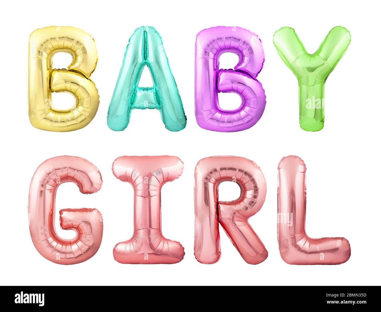 Words baby girl made of colorful inflatable balloon letters isolated on ...