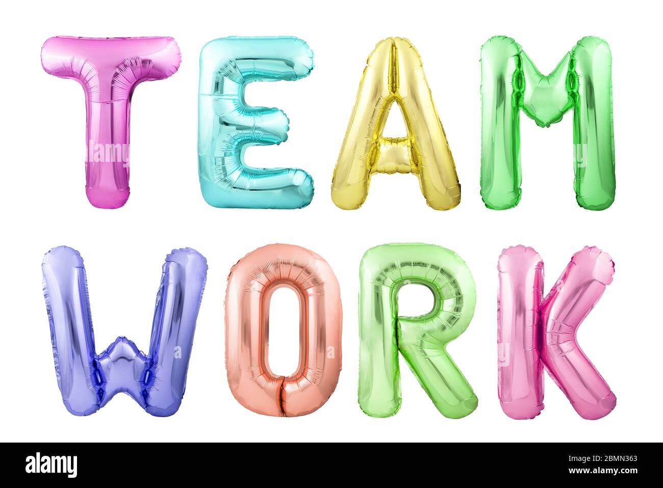 Words team work made of colorful inflatable balloon letters isolated on ...