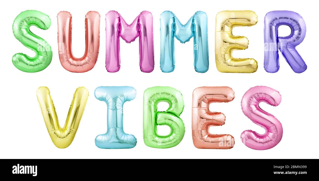 Words summer vibes made of colorful inflatable balloon letters isolated ...