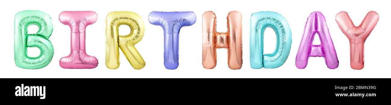 Word birthday made of colorful inflatable balloons isolated on white ...