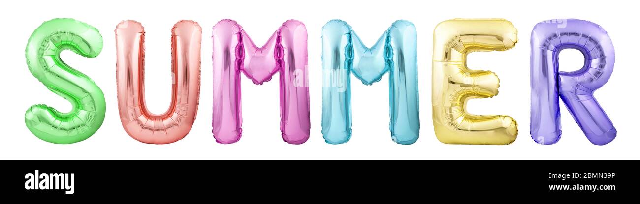 Word summer made of colorful inflatable balloon letters isolated on ...