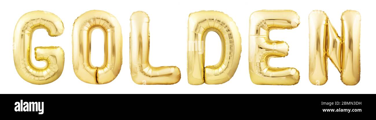 Word golden made of colorful inflatable balloon letters isolated on ...