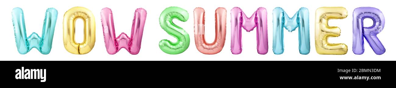 Words wow summer made of colorful inflatable balloon letters isolated ...