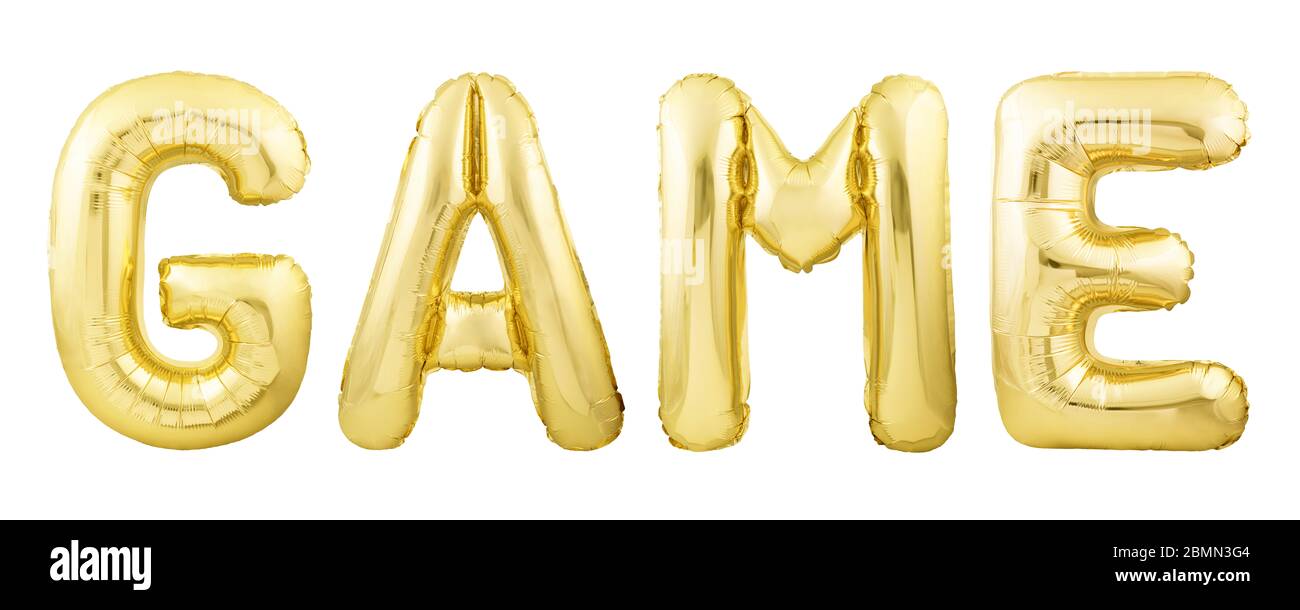 Word game made of golden inflatable balloon isolated on white ...