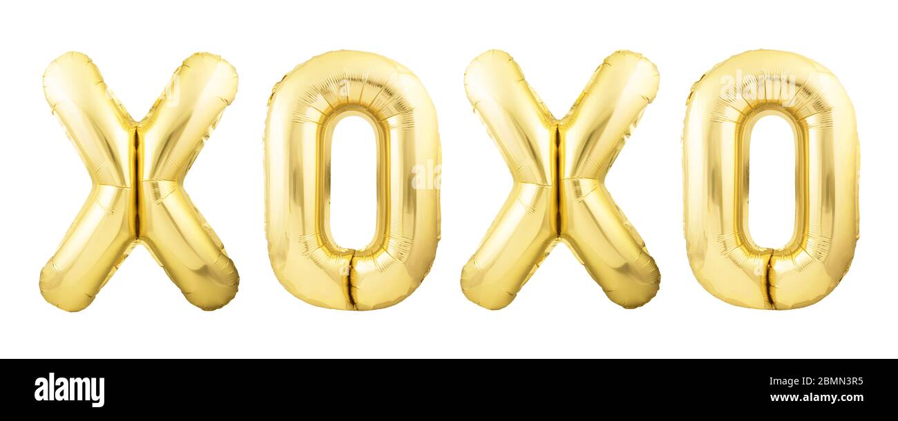 Word XOXO for Hugs and Kisses made of golden inflatable balloon letters ...
