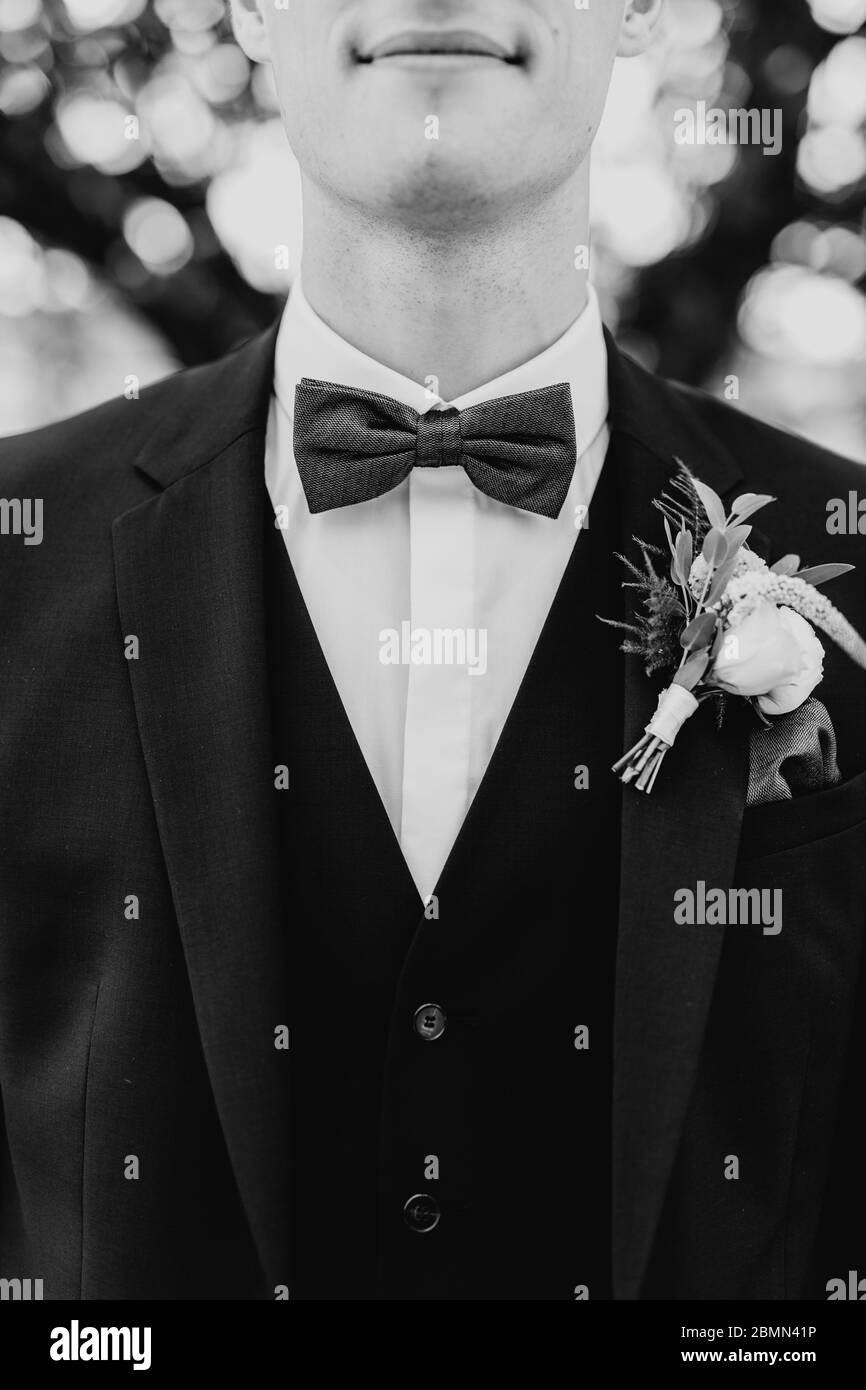 Young man wearing white shirt and tie Black and White Stock Photos ...