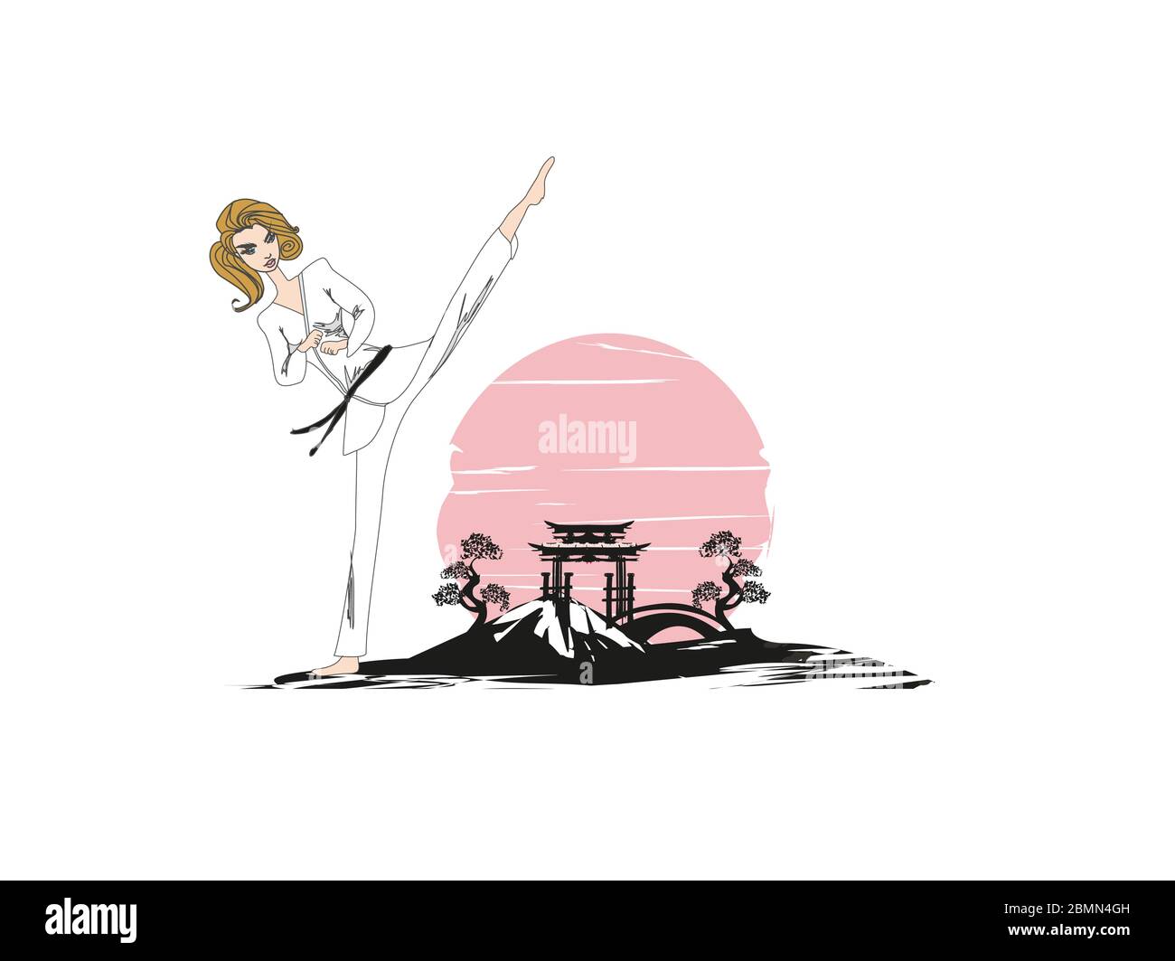 illustration of a fighting girl - Karate design Stock Vector Image ...