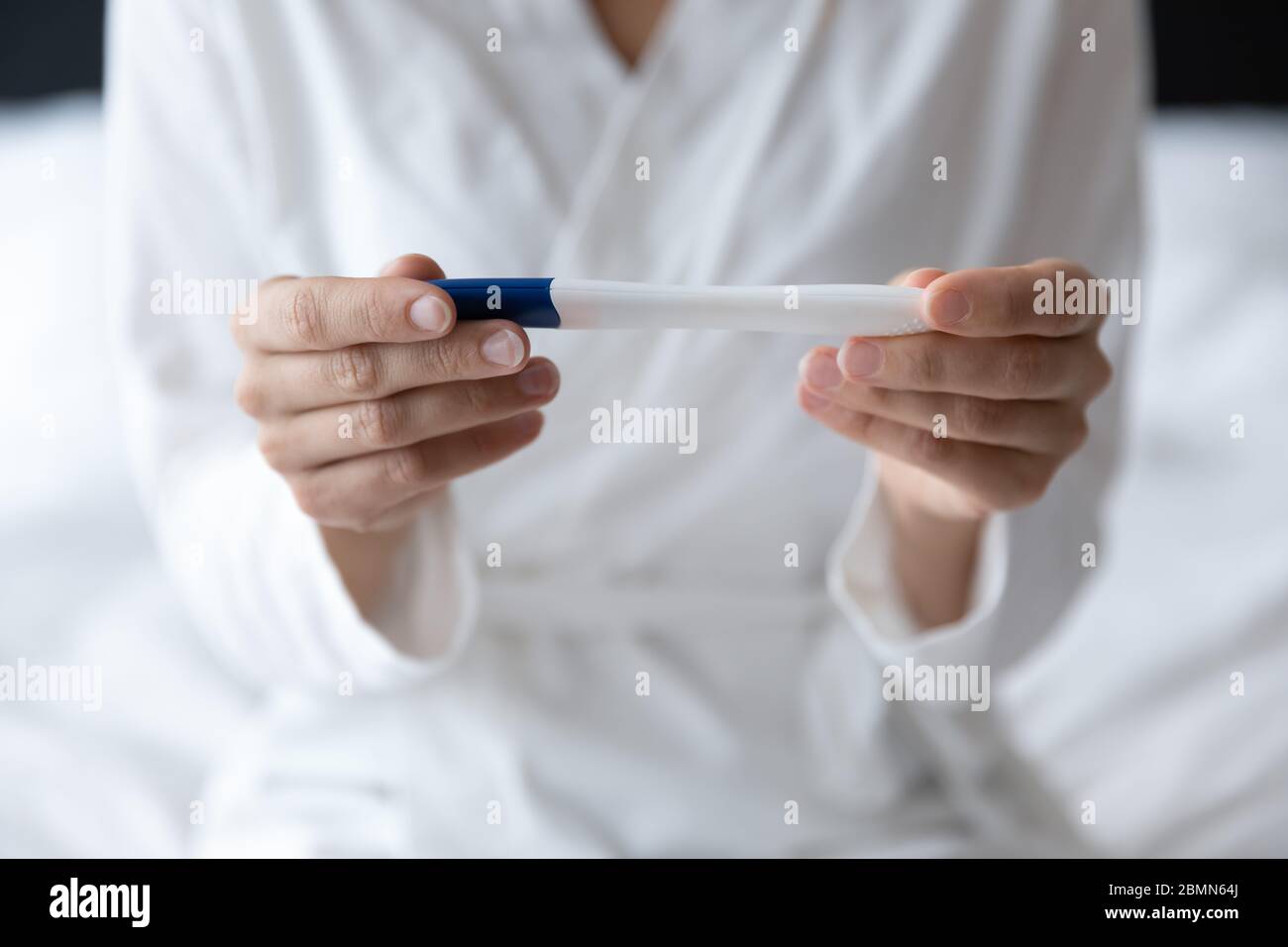 Closeup Image Female Hands Holding Positive Negative Result Pregnancy
