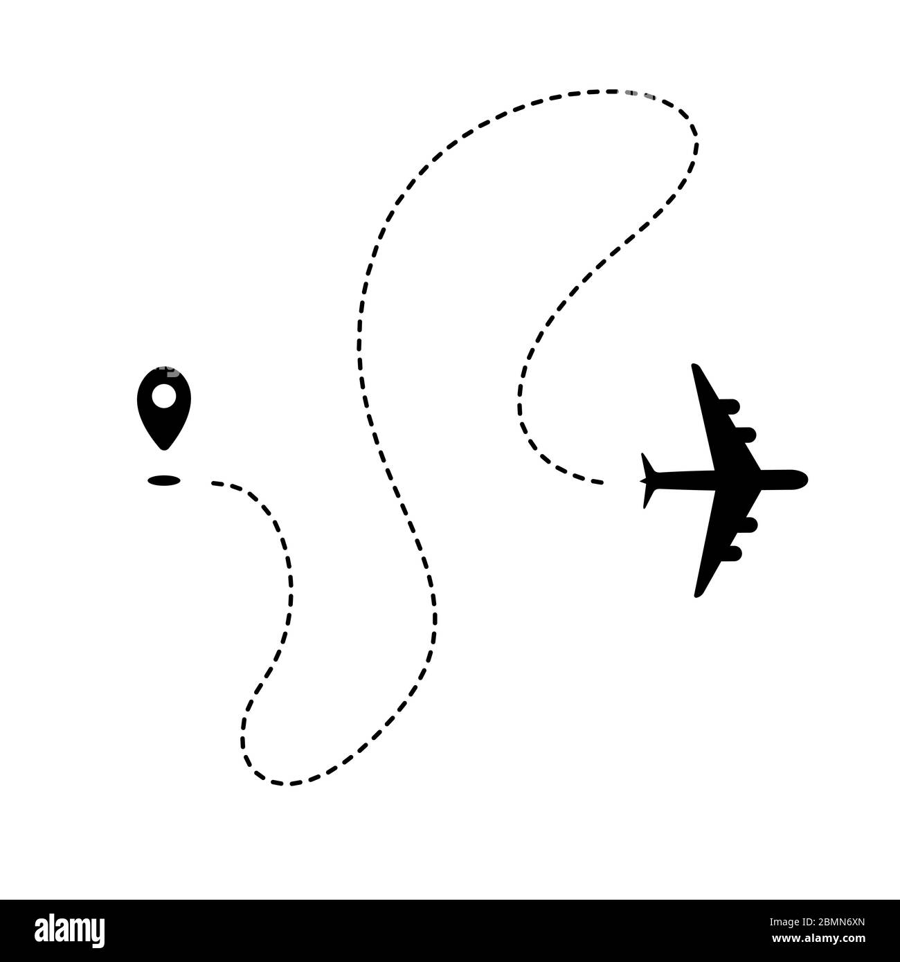 Plane path with start point and dashed route. Airlines graphic. Black ...
