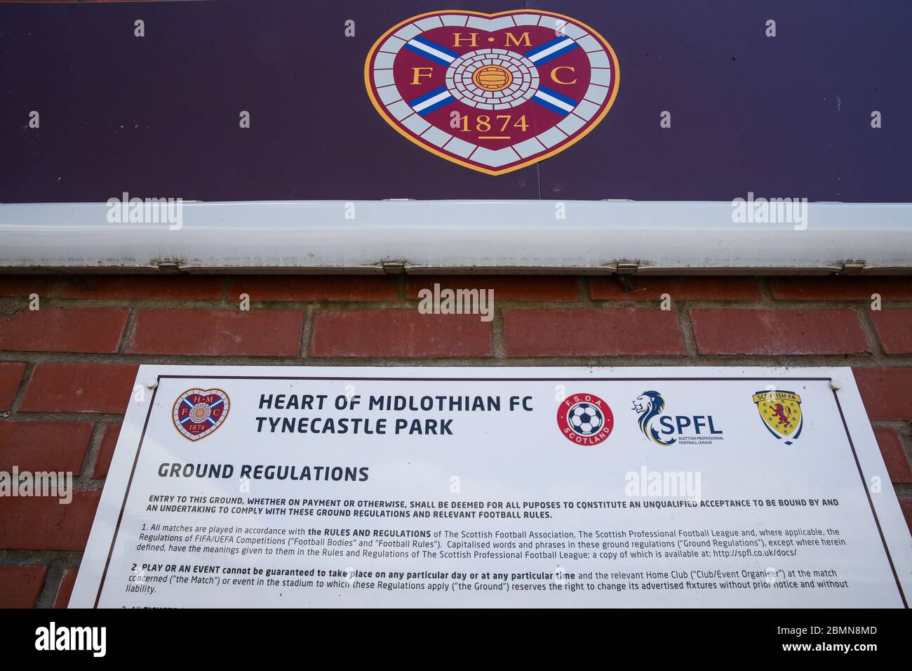 Ground Regulations signage around The Tynecastle Stadium, home of Heart ...
