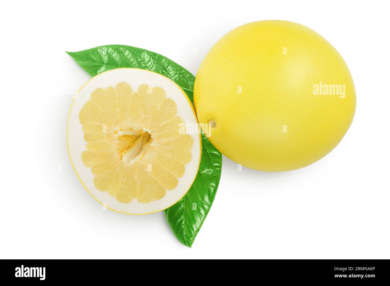 pomelo with slice and leaf isolated on white background with clipping ...