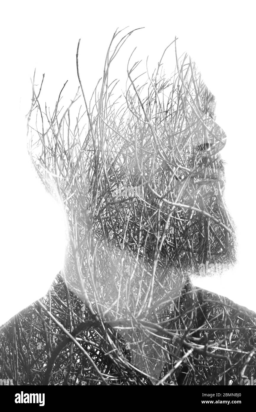 Surreal creative double exposure portrait Stock Photo - Alamy