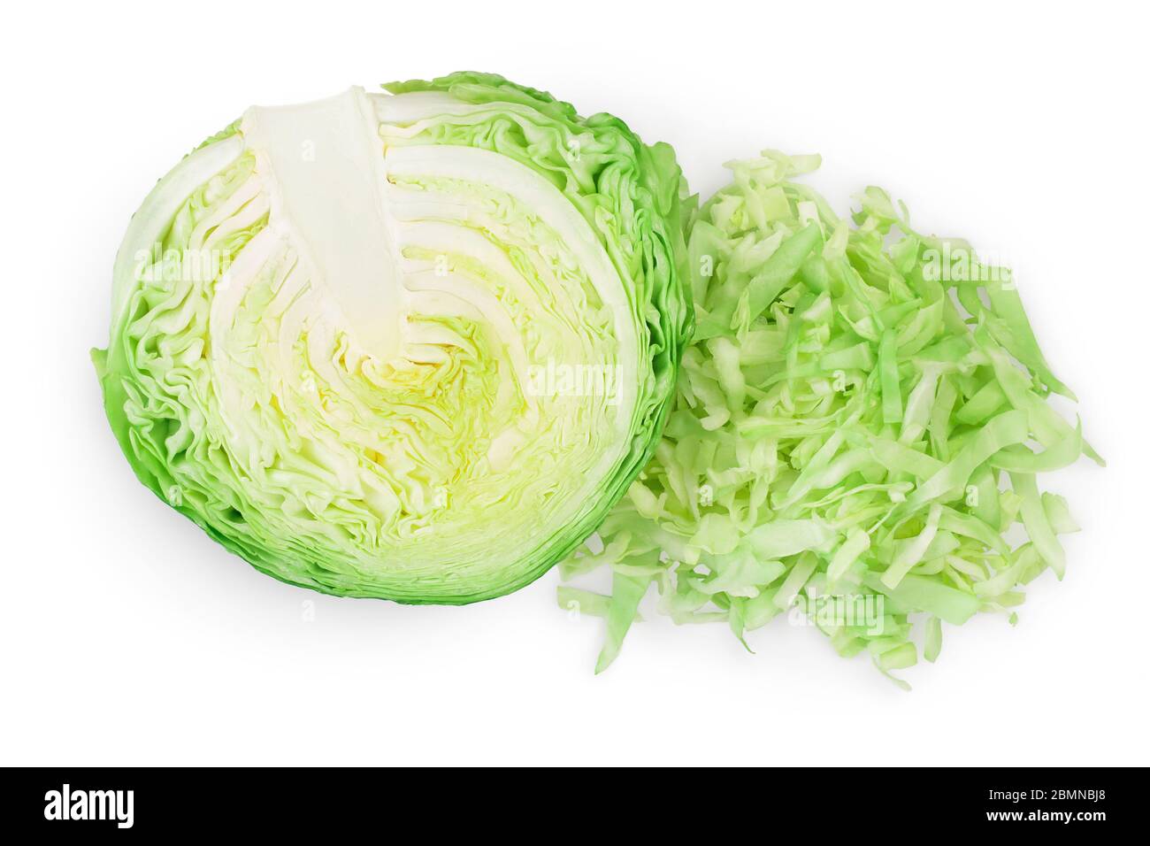 Green cabbage half isolated on white background with clipping path and ...