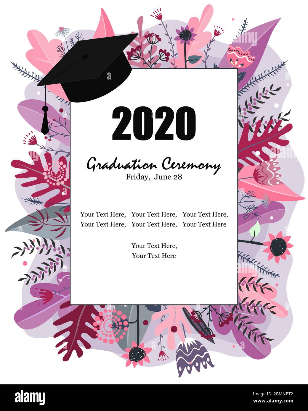 Graduate class of 2019. Caps and flowers on a white background. Vector ...