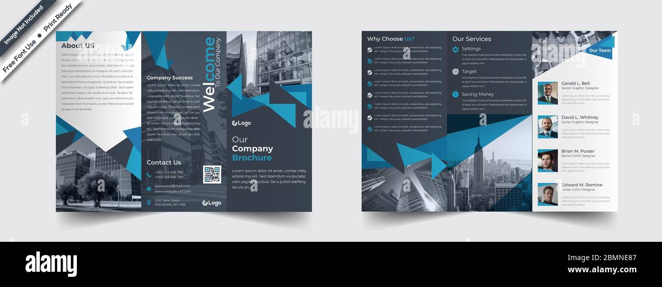 Creative Blue Trifold Brochure Design Template Stock Photo - Alamy