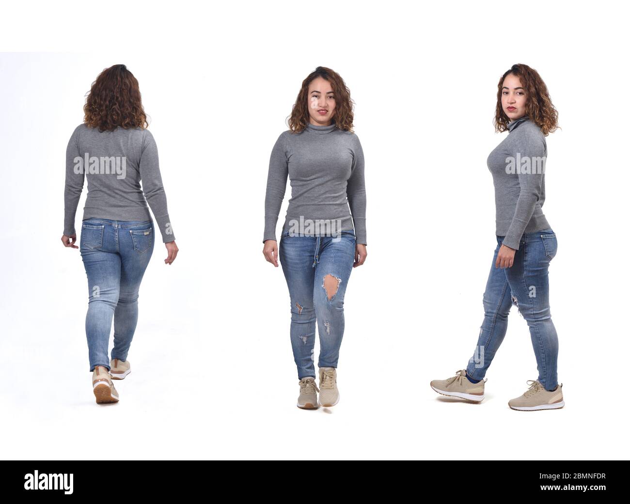 woman walking front back and profile on white Stock Photo - Alamy