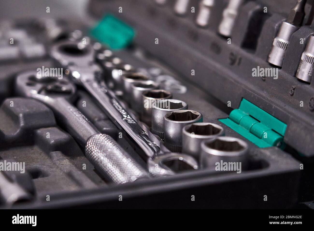 car mechanic tool set in auto repair shop Stock Photo - Alamy