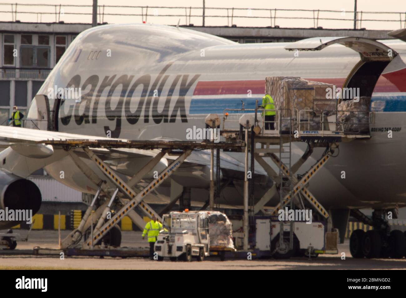 Prestwick, UK. 10th May, 2020. Pictured: A Cargolux Boeing 747-800 ...