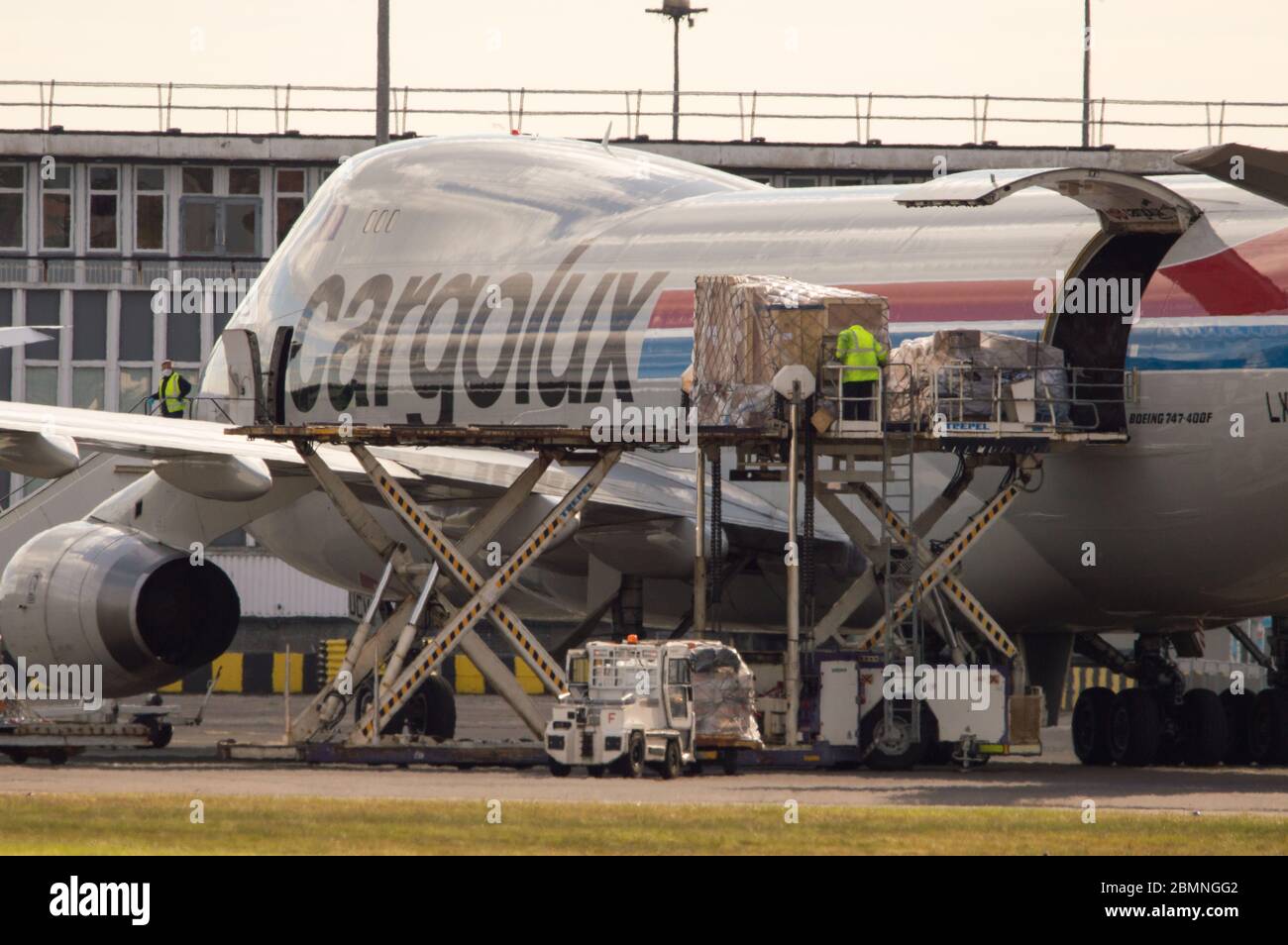 Prestwick, UK. 10th May, 2020. Pictured: A Cargolux Boeing 747-800 ...