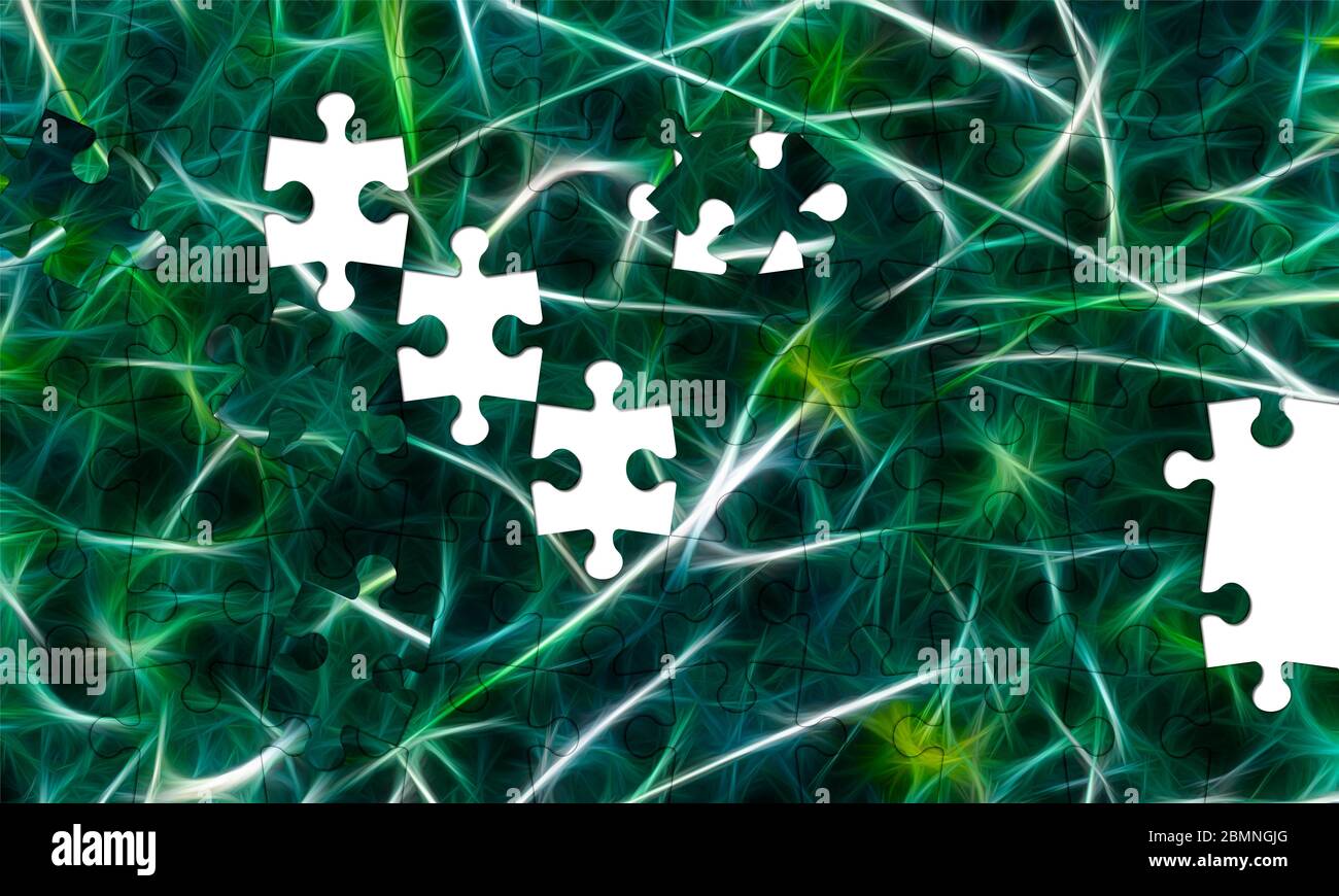 Assorted jigsaw puzzle of neural network background. Neurons ...