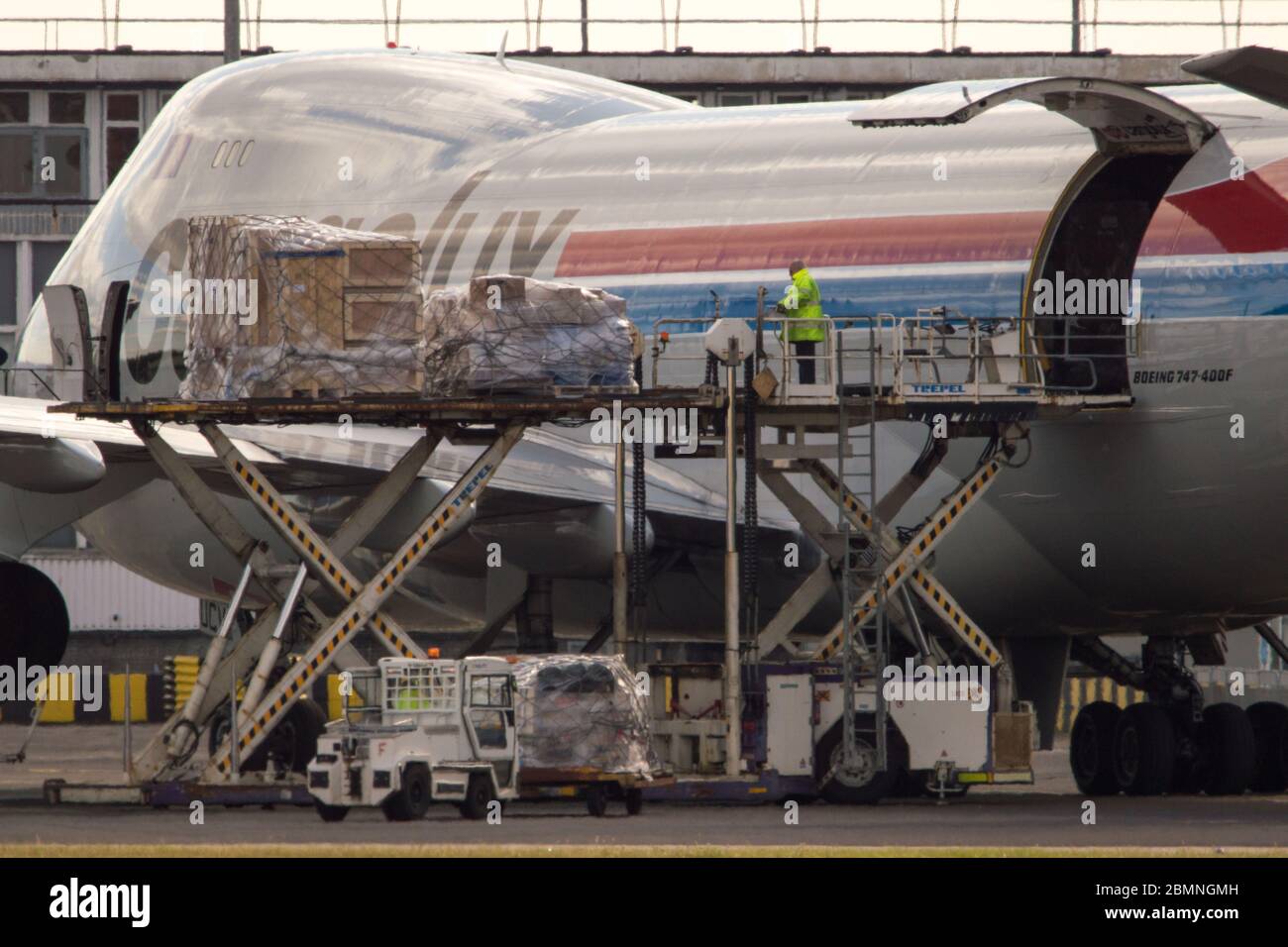 Prestwick, UK. 10th May, 2020. Pictured: A Cargolux Boeing 747-800 ...