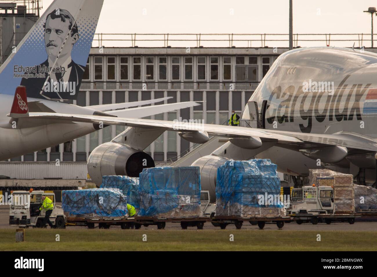 Prestwick, UK. 10th May, 2020. Pictured: A Cargolux Boeing 747-800 ...