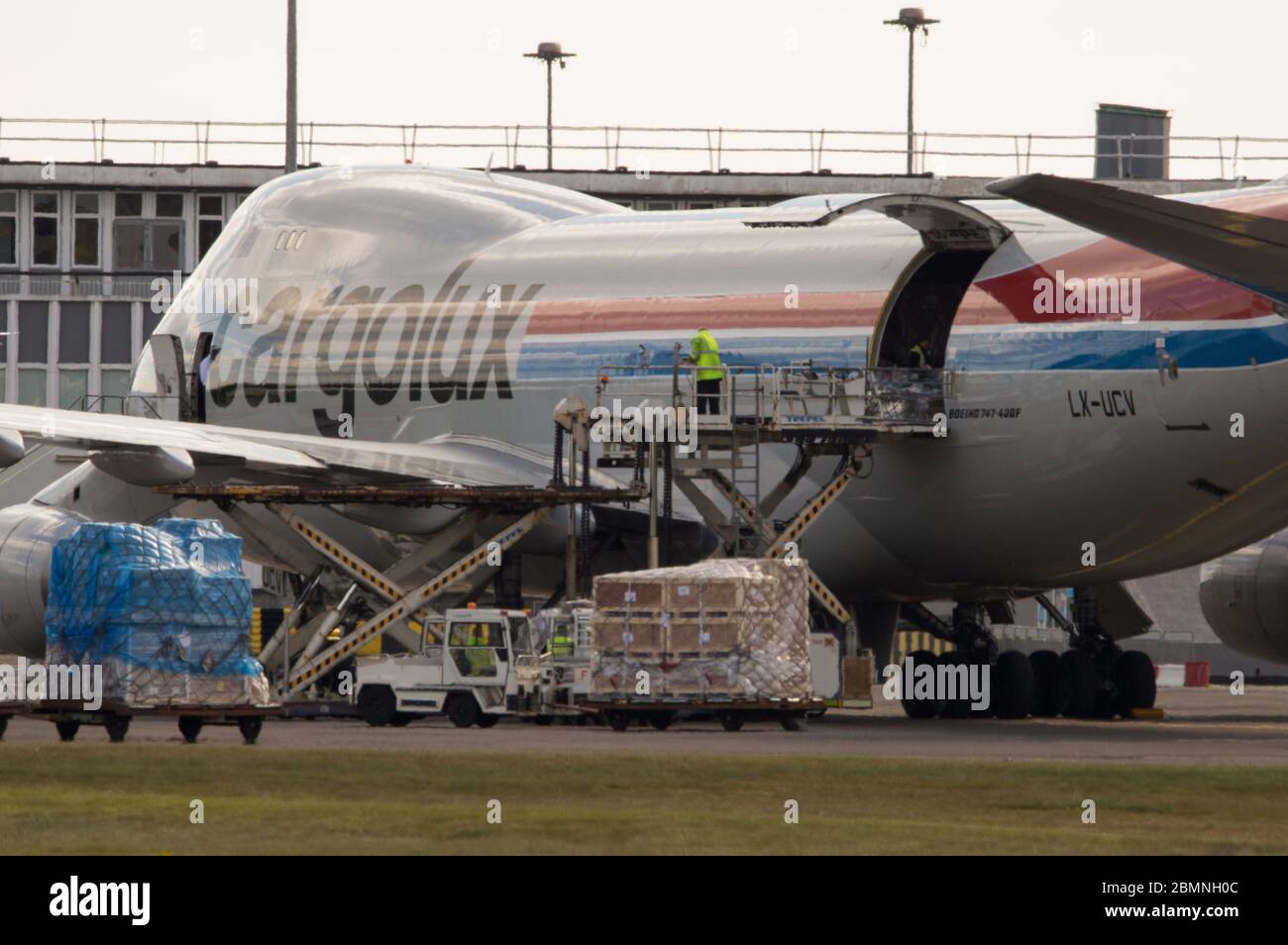 Prestwick, UK. 10th May, 2020. Pictured: A Cargolux Boeing 747-800 ...
