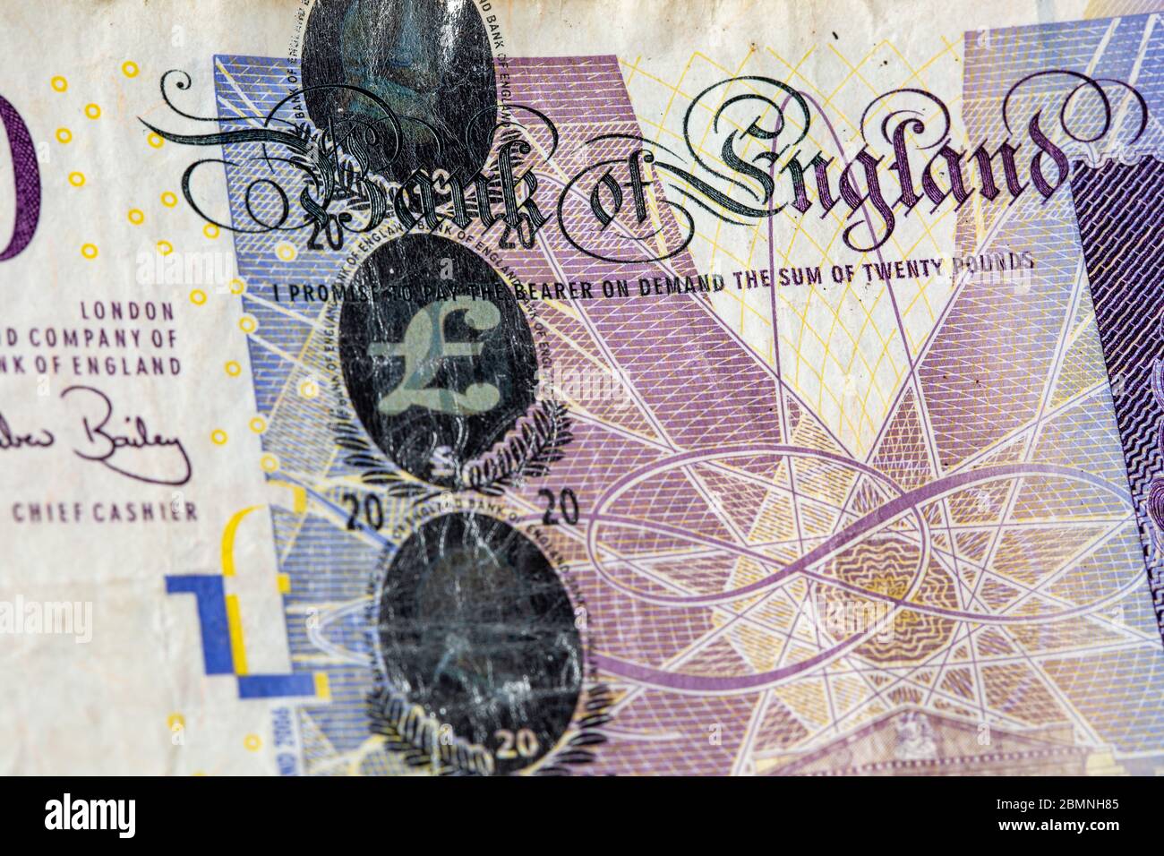 Twenty pound note close up, £20 Stock Photo - Alamy