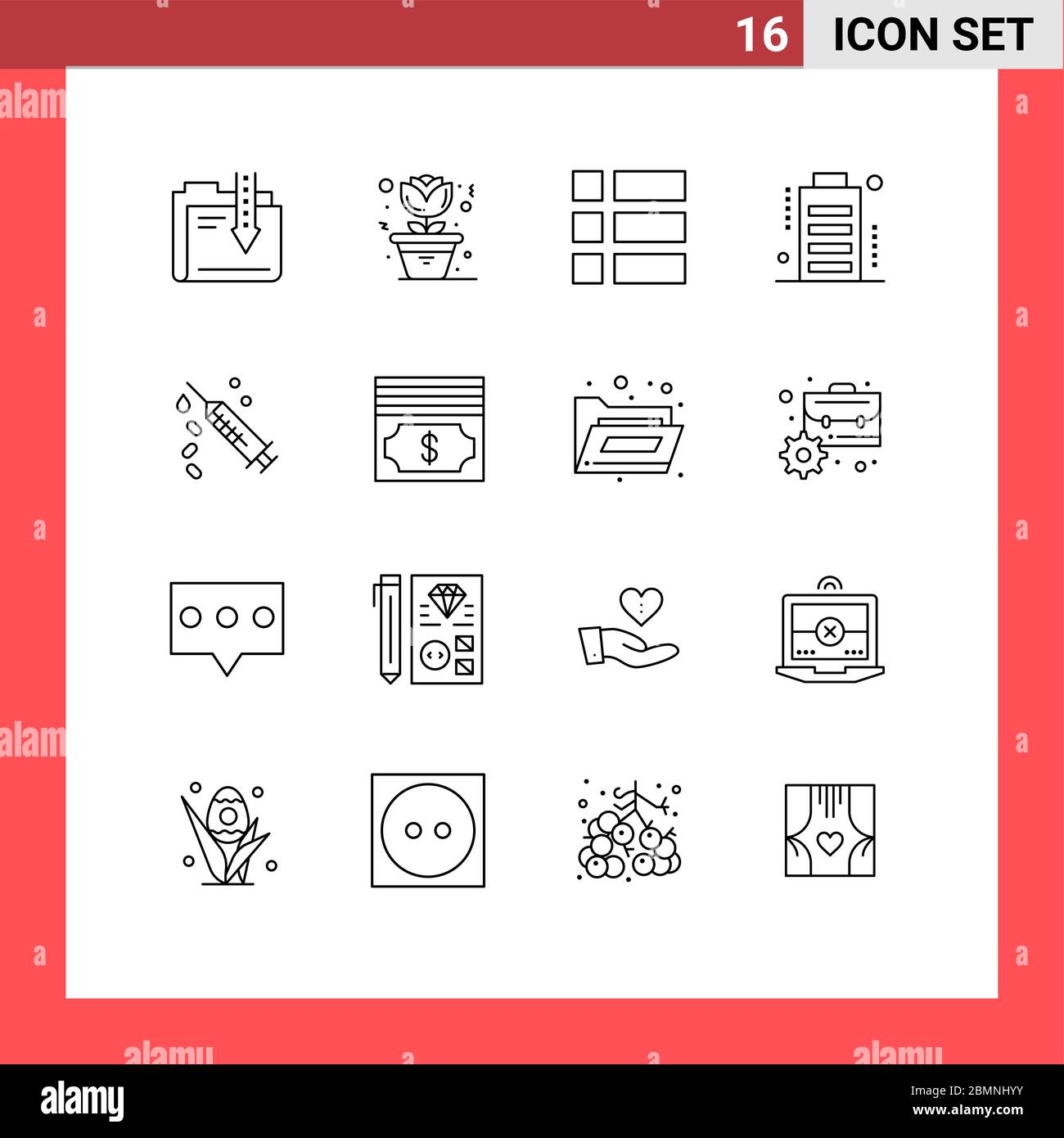 Stock Vector Icon Pack of 16 Line Signs and Symbols for injection, full ...