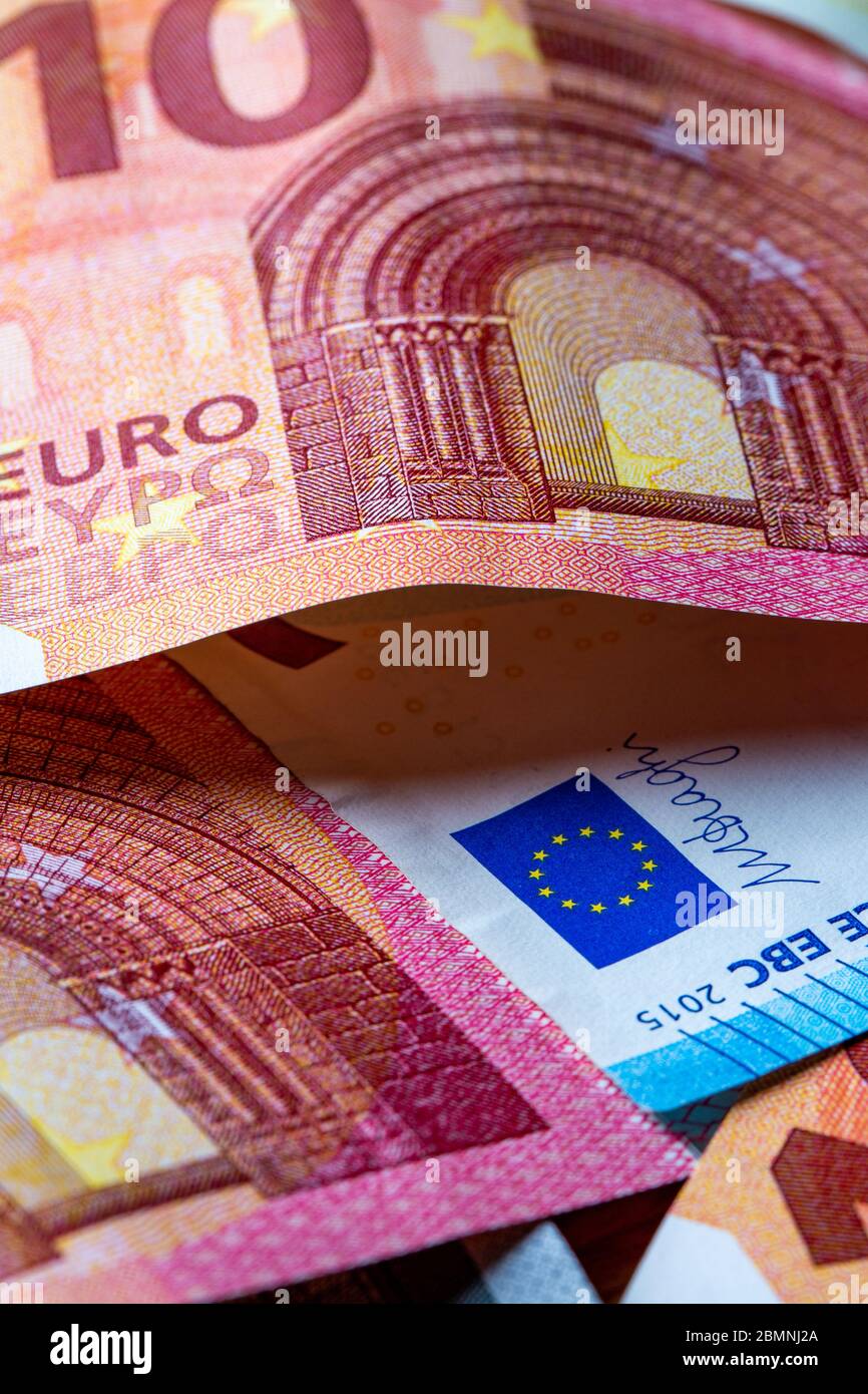 European banknotes laying flat on a table, Euros and European cash ...