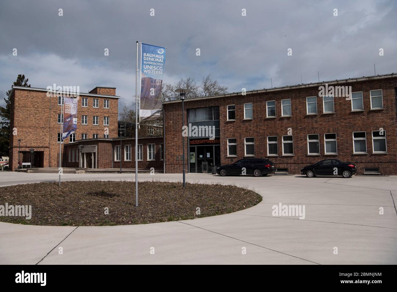 Bernau, Germany. 15th Apr, 2020. "Bauhaus Monument" is written on the ...