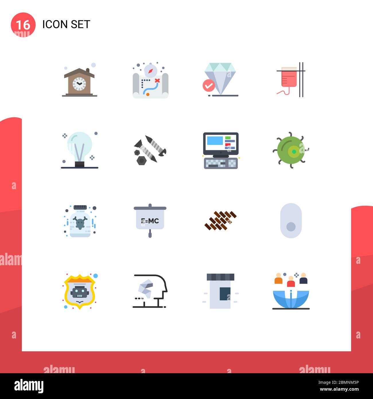 Pictogram Set of 16 Simple Flat Colors of concept, transfusion, diamond ...