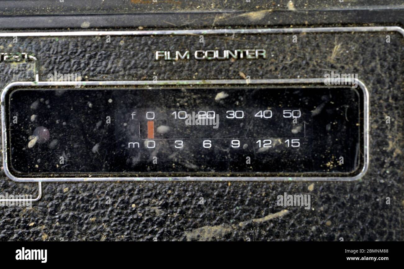 old retro dirty and dusty movie camera coltrols, close up Stock Photo ...