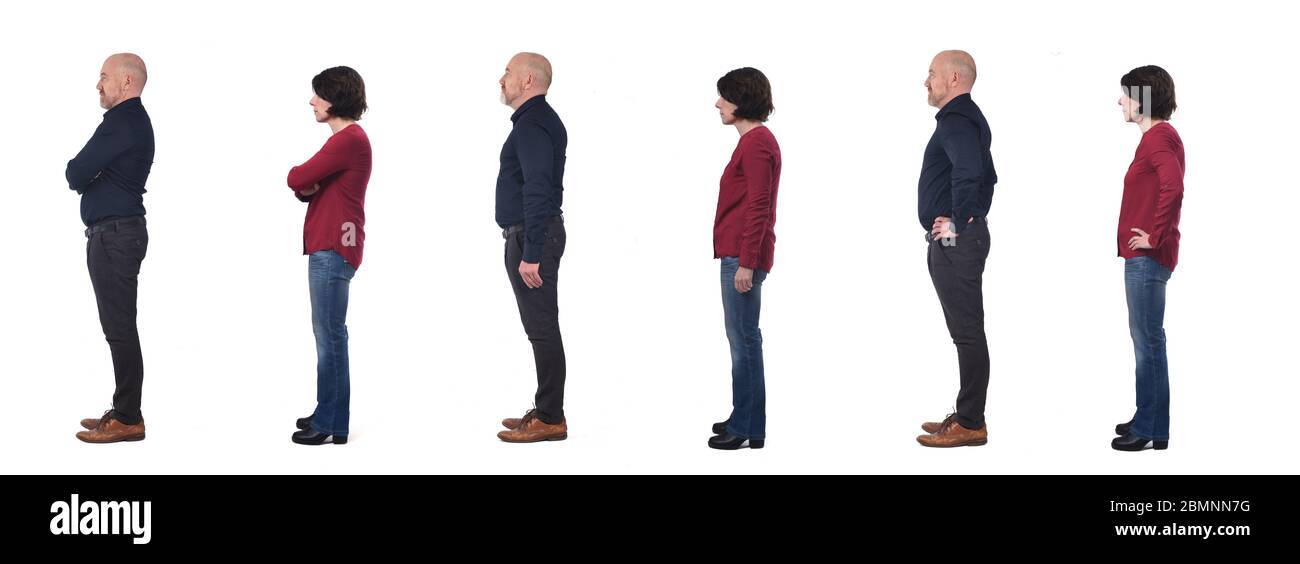 full portrait of a couple sideways on white background Stock Photo - Alamy