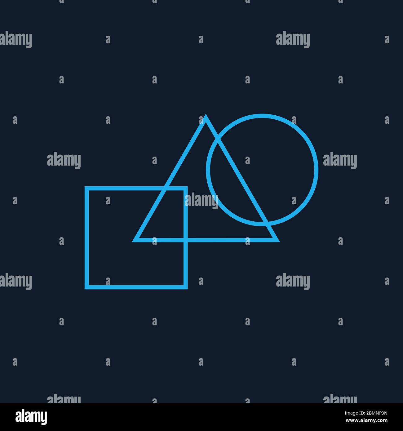 simple geometrical logo with triangle, square and circle on a blue ...