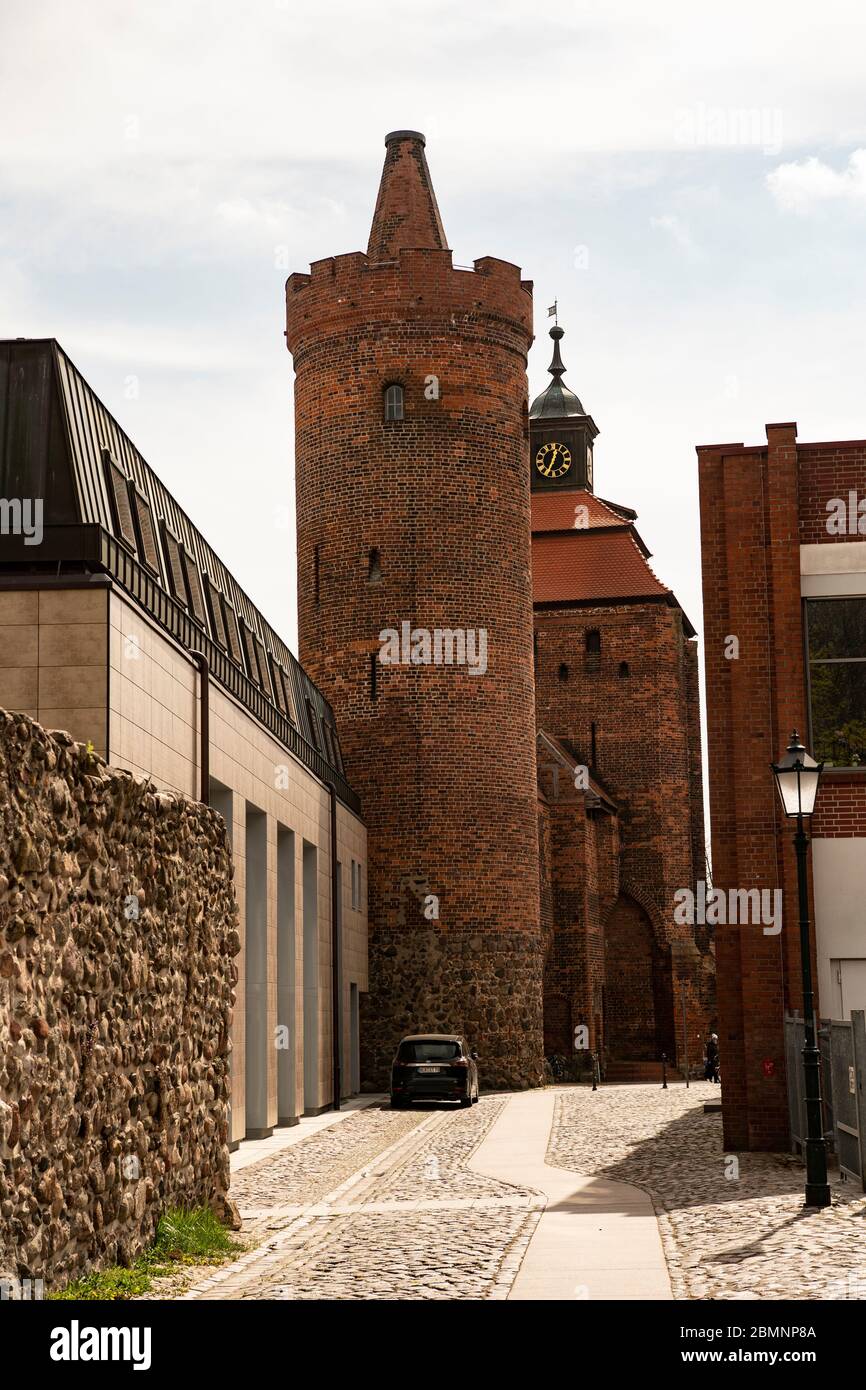 Bernau, Germany. 15th Apr, 2020. The stone gate with tower clock and ...