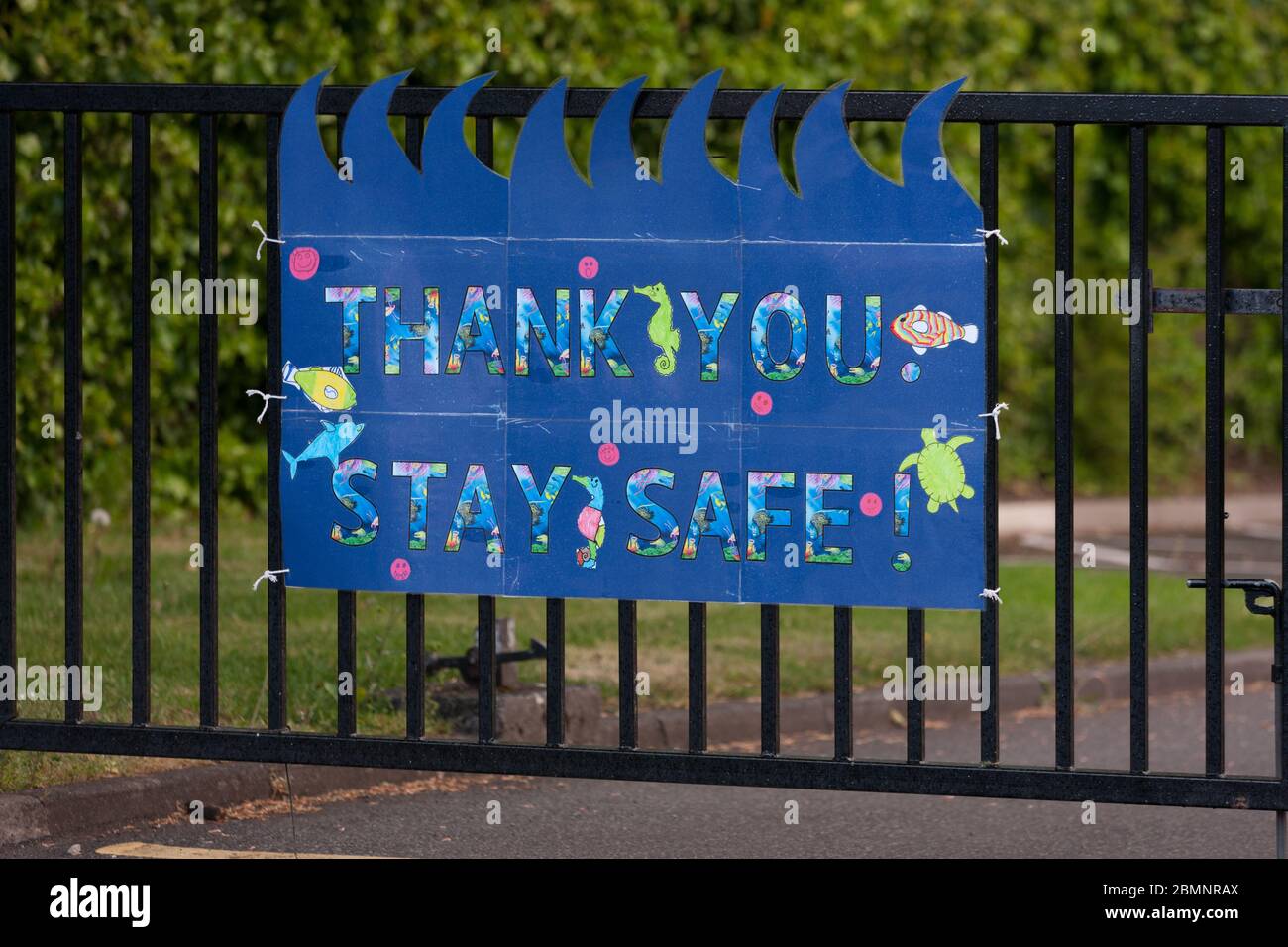 A sign on a school gate during Coronavirus lockdown in Honley Village ...