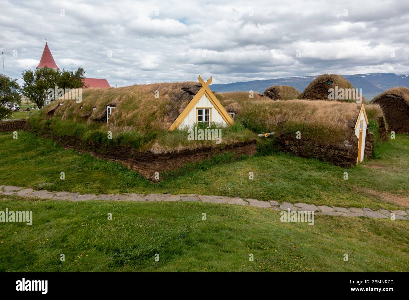 The main farm house buildings with turf walls and roofs,, Skagafjörður ...
