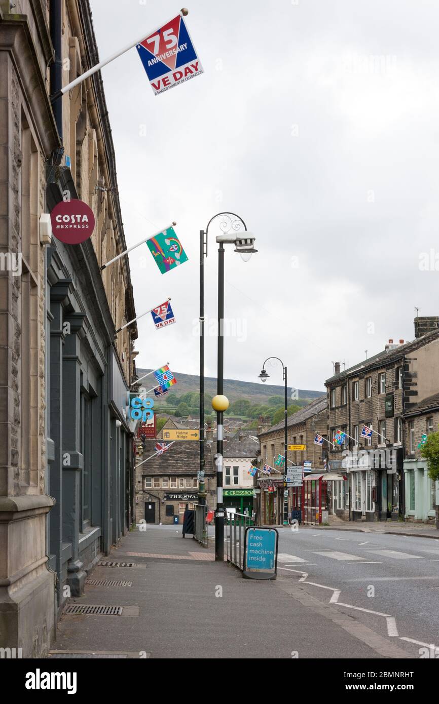 Meltham, UK - May 5 2020: VE day and NHS flags on display ahead of VE ...