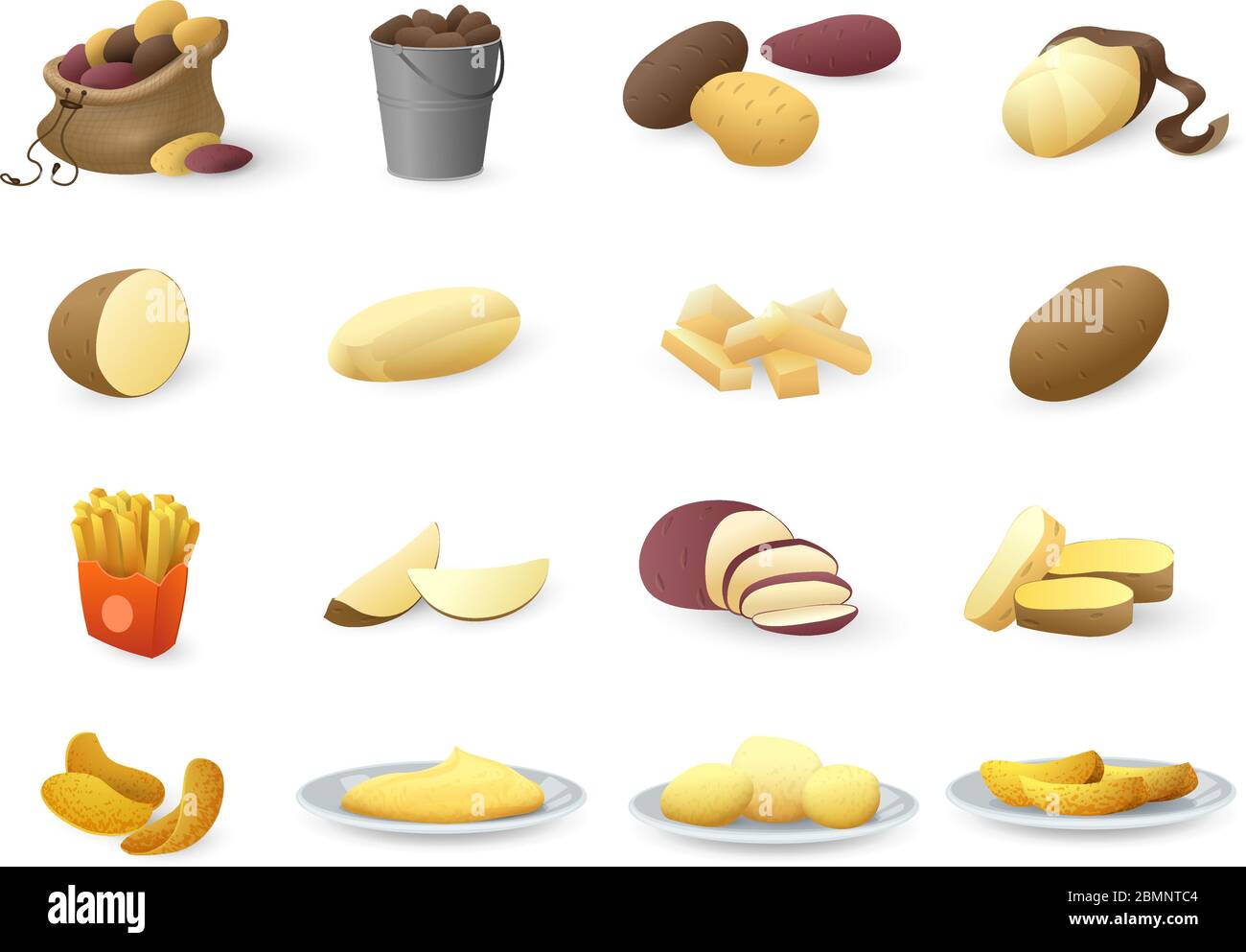 Potato icons set. Cartoon set of potato vector icons for web design ...