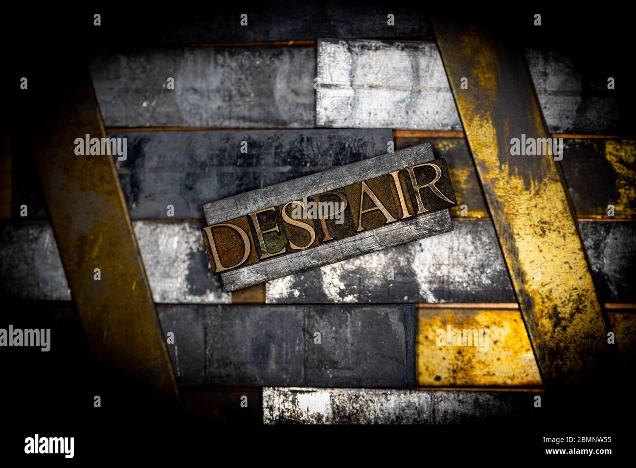 Photo of real authentic typeset letters forming Despair text on vintage ...