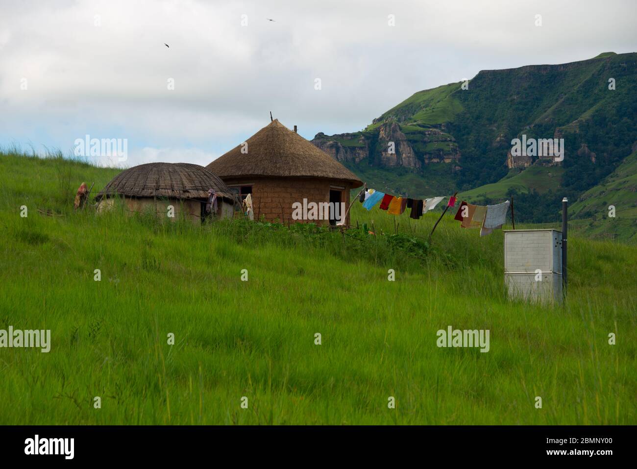 rural homestead with pit latrine in drakensberg mountains, kwazulu ...