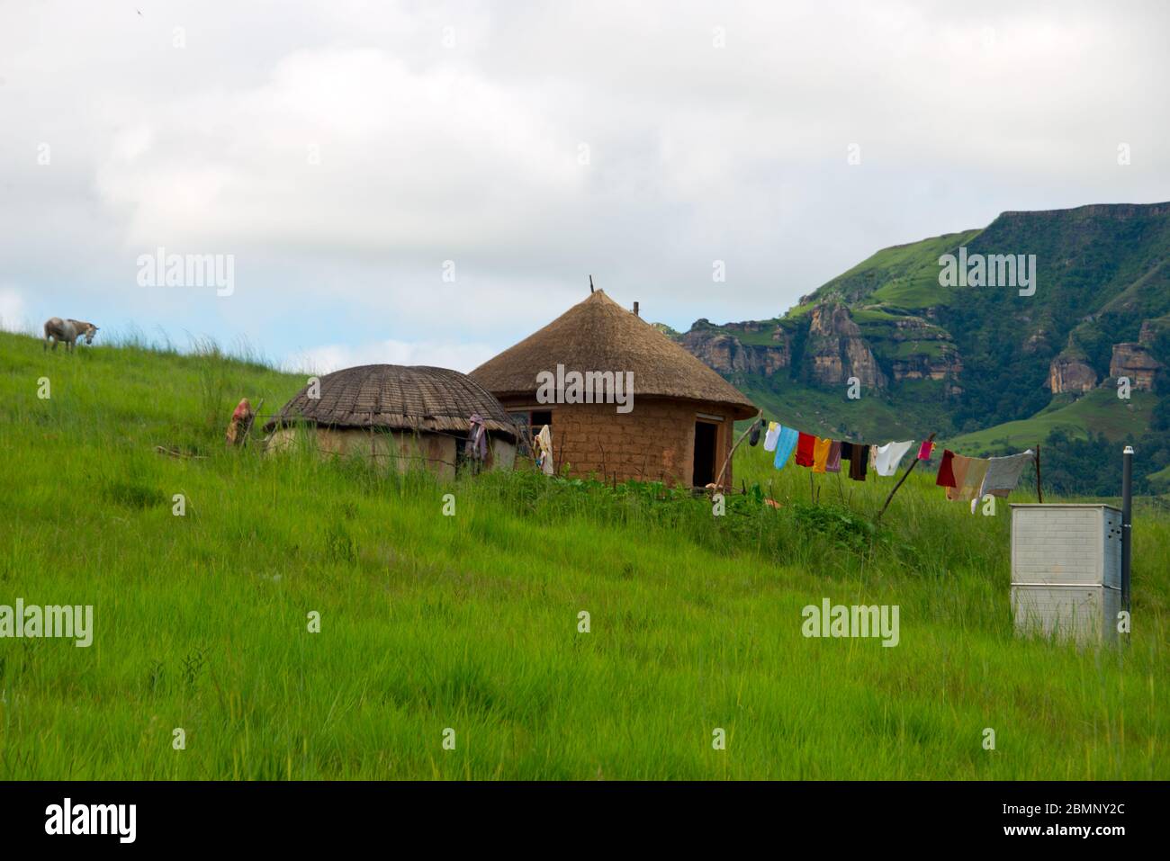 rural homestead with pit latrine in drakensberg mountains, kwazulu ...