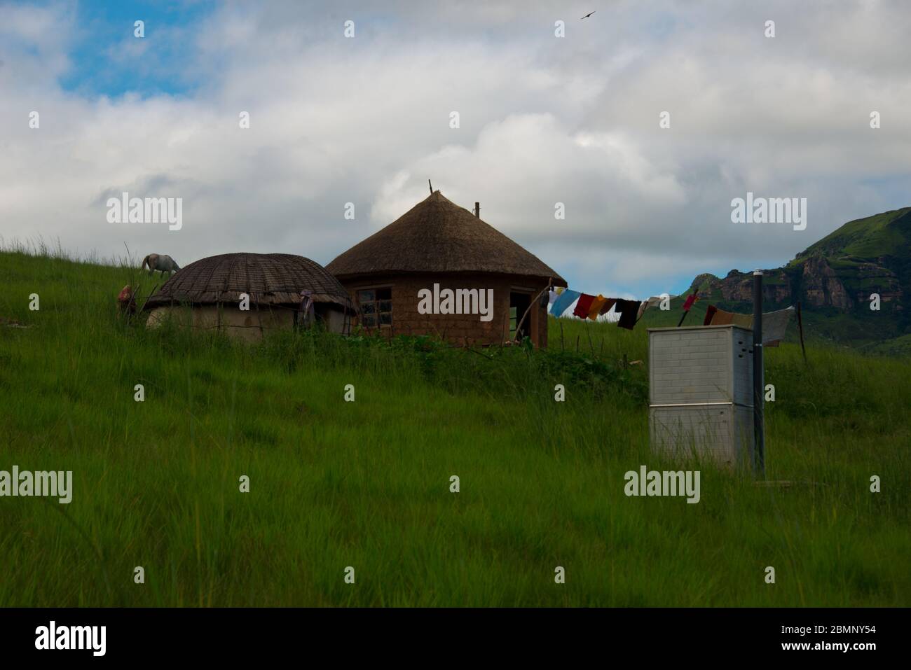 rural homestead with pit latrine in drakensberg mountains, kwazulu ...