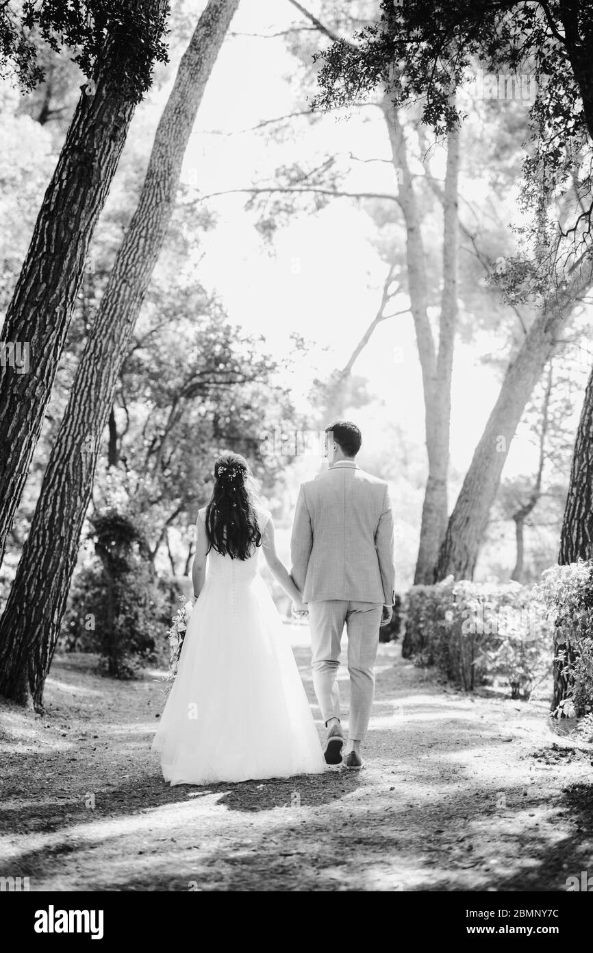 Bride and groom walking together Stock Photo - Alamy