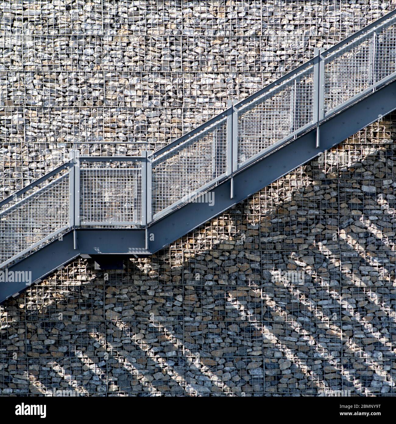 A gabion wall with staircase at the Ralph Klein Environmental Education ...