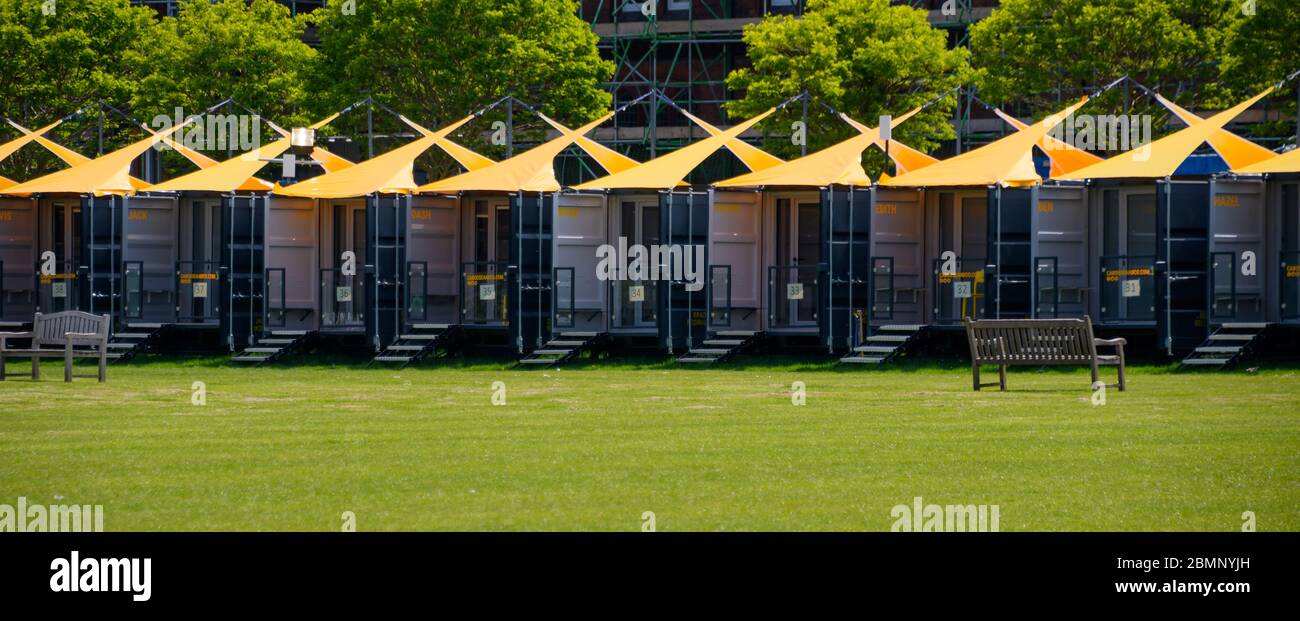 Reading, United Kingdom - May 08 2020: Shipping containers converted to ...