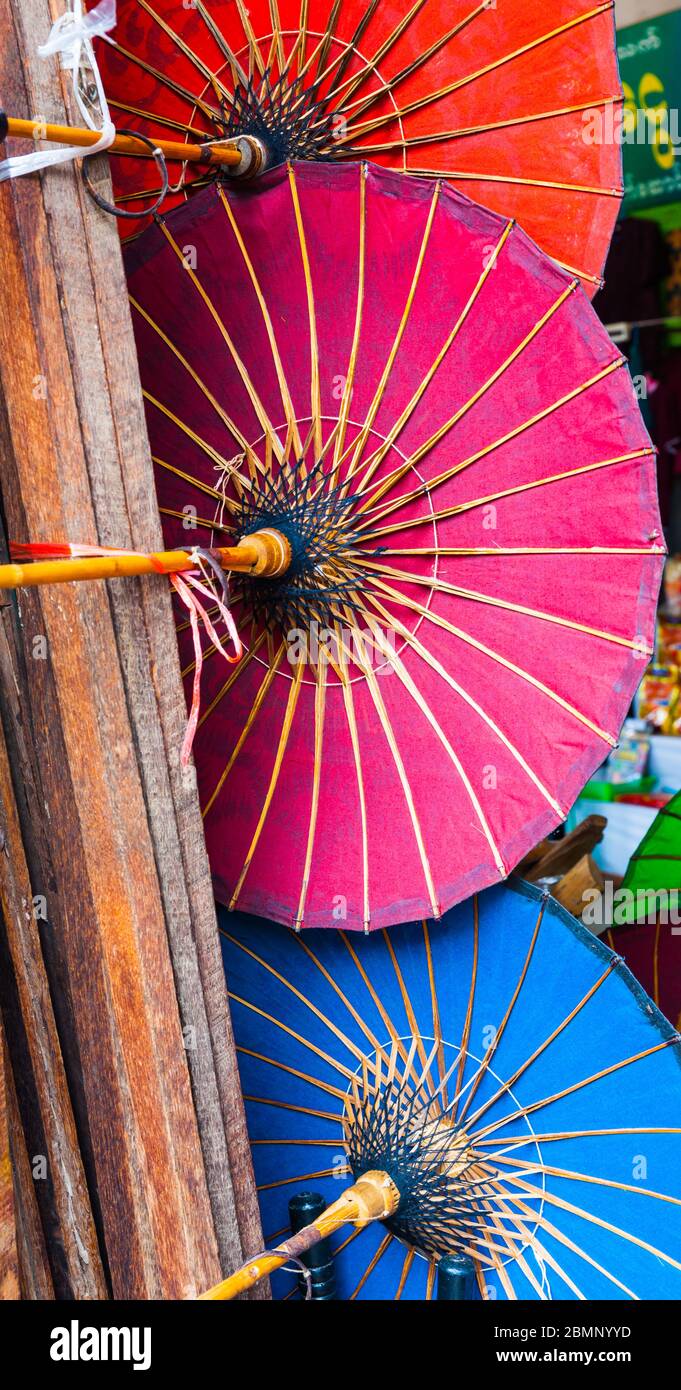 Colorful display of myanmar umbrellas hi-res stock photography and ...